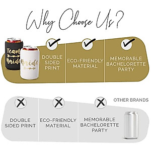Bride & Team Bride Bachelorette Party Can Coolers, Set of 12 Double Sided White and Mint Green Beer Can Coolies, Perfect Bachelorette Party Decorations and as Brides Maid Gifts (Black)