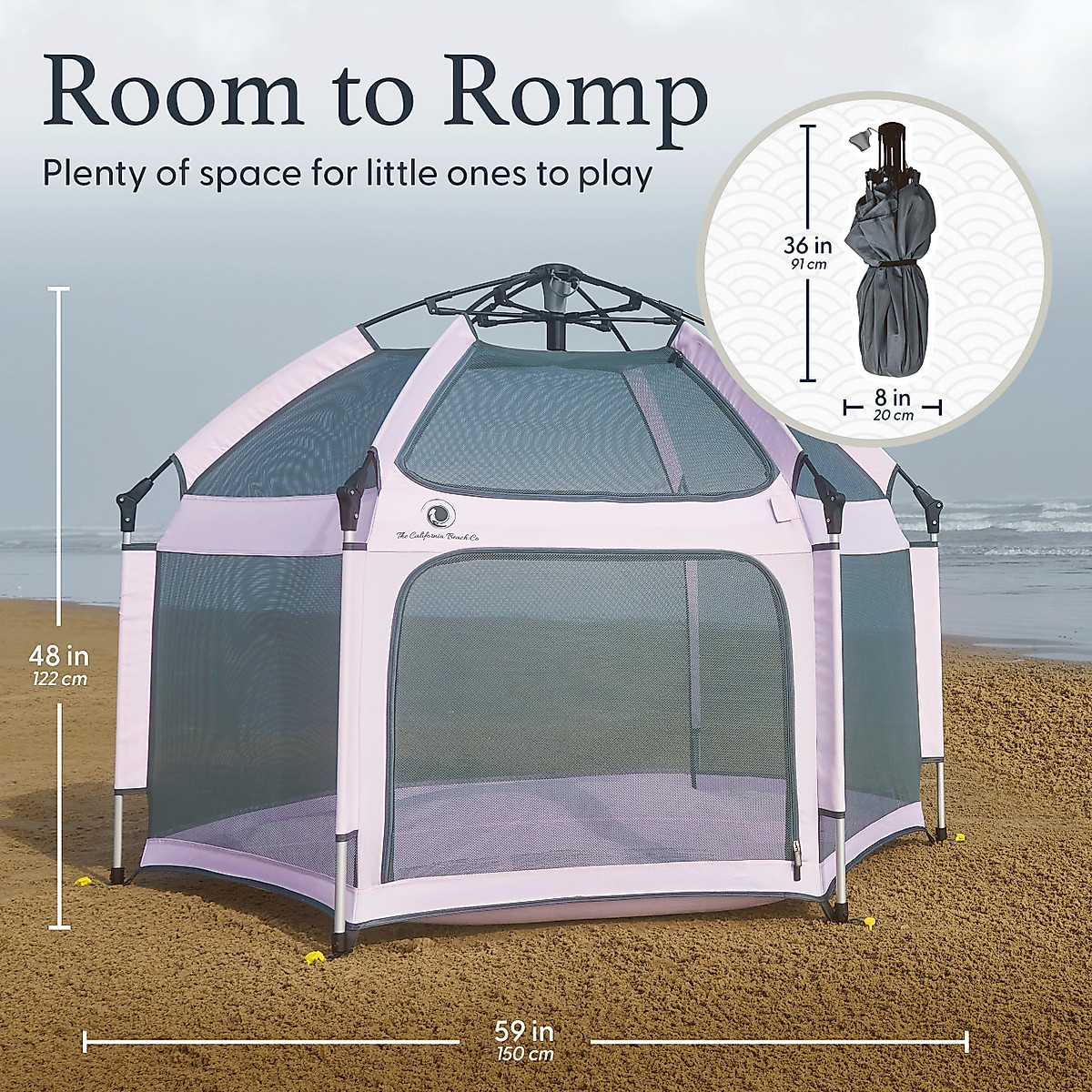 POP 'N GO PLAYPEN - Indoor & Outdoor Baby Playpen for Babies and Toddlers - Baby Beach Tent, Foldable, Portable W/Canopy, Travel Bag, & Mosquito Net - Pop Up Pack and Play Tent (Soft Pink)