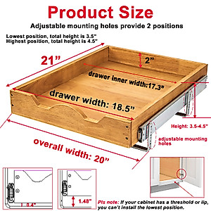 DINDON 1 Tier Pull Out Cabinet Organizer (20" W x 21" D) Single Tier Heavy Duty Slide Out Wood Drawer Under Sink Shelf Organization Storage