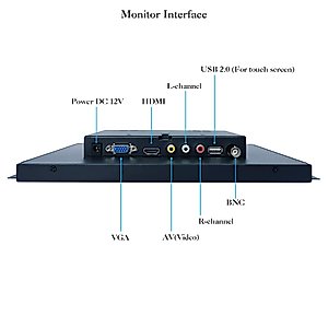iChawk 10.1" inch Monitor 1280x800 16:10 720p Fullview Widescreen HDMI-in VGA USB Metal Shell Embedded Open Frame Resistive Touchscreen Monitor LCD Screen PC Display with Built-in Speaker K101MT-59R