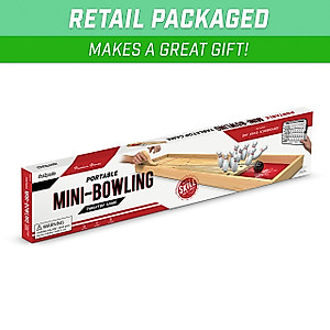 GoSports Mini Wooden Tabletop Bowling Game Set for Kids & Adults - Includes 1 Bowling Alley Board, 1 Launch Ramp, 2 Mini Bowling Balls, 10 Pins & Dry Erase Scorecard