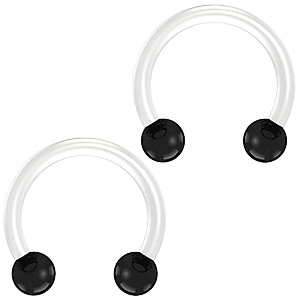 Evonix 2pc 14g Flexible Bioflex Circular Barbell Horseshoe Septum Ring Bioplast Piercing 10mm Black Balls