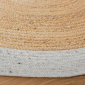 Natural Round Jute Rug 1'x1'/ 3'x3'/ 6'x6'/ 10'x10' Ft for Bedroom- Handwoven Farmhouse Round Rug for Dinning Table- Braided Circle Rug for Living Room (4' x 4' Ft, White)