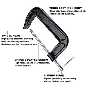 Tysun 4 Pcs 6 Inch C Clamp Set, Up to 6 Inch Jaw Opening, 2-5/8 Inch Throat Depth Heavy Duty C-Clamps for Woodworking Welding and Building
