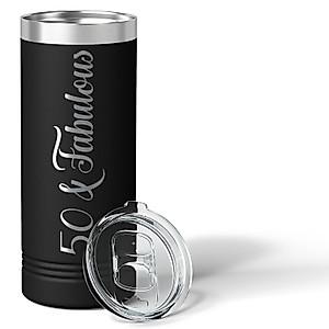 50 & Fabulous 22 oz Skinny Tumbler 50th Birthday Gifts For Women on Black Decorations Funny Present Vacuum Insulated Cup