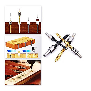 Pteanecay Titanium Coated Countersink Drill Bit Set Woodworking Carpentry Reamer Tool Set with Hex Key Wrench,4 PCS