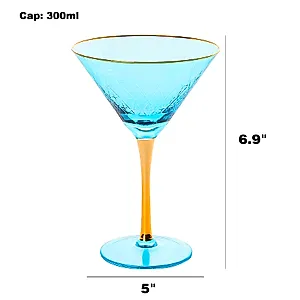 Crystal Martini Glasses Colored - Set of 4 - Stemmed Multi-Color Glass, Great for all Drink Types and Occasions - Luxury, Durable, Hand-Blown Vintage Art Deco Coupe for Champagne, Martini, Cocktails