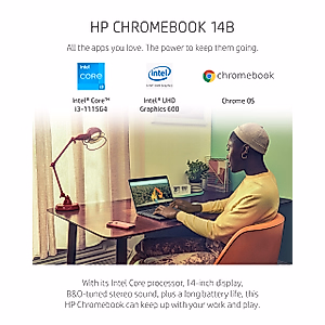 HP Chromebook 14b Laptop, 11th Gen Intel Core i3-1115G4, 8 GB RAM, 128 GB SSD, 14” HD Anti-Glare Touchscreen, Chrome OS, 720p Webcam and Camera Shutter, Audio by B&O, Backlit Keys (14b-nb0010nr, 2021)