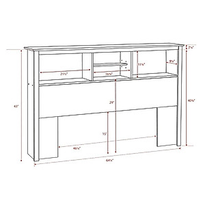 Prepac Stylish Full/Queen Headboard with 3 Compartments, Deep Bookcase Style Headboard for Full/Queen Size Beds 11" D x 65.75" W x 43" H, Cherry, CSH-6643