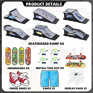 KETIEE Mini Finger Skateboard Ramp, Skate Park Kit with Fingerboard & Mini Finger Shorts for Fingerboards Training Props Interactive Freestyle Skate Game, Finger Skateboards for Kids (A, Red)
