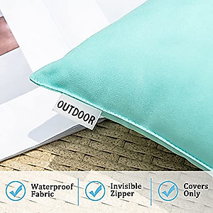 ANRODUO Pack of 2 Outdoor Waterproof Throw Pillow Covers Solid Decorative Garden Cushion Sham Outside Lumbar Square Pillowcase for Patio Tent Balcony Bench Tent Couch Sofa (18"x18", A-Light Green)