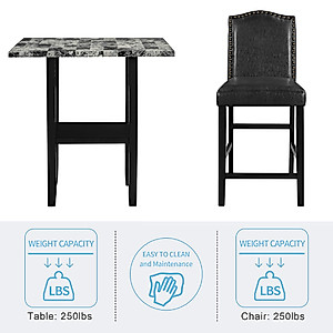 GLORHOME 5-Piece Modern Set with 4 Padded Dining, Faux Marble Top Gray Table + Black Chair