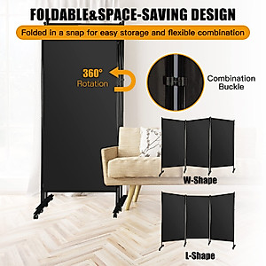 ALMOOGH Office Partition 89" W x 14" D x 73" H Room Divider Wall 3-Panel Office Divider Folding Portable Office Walls Divider with Non-See-Through Fabric Room Partition Black for Room Office