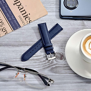 BISONSTRAP Texture Leather Watch Straps for Women and Men, Watch Replacement Bands with Quick Release, 20mm, Dark Blue, Silver Buckle