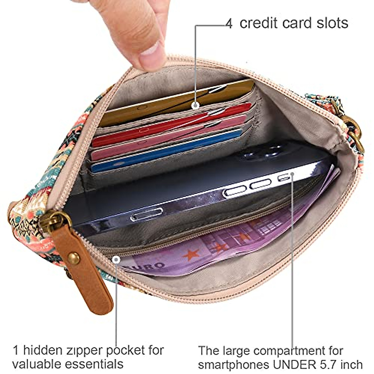 Lecxci Canvas Wristlets Bag Clutch Purses Wallet Slim Credit Card Holder Clutch with Removable Strap Cell Phone Wallet (Ethnic Style-3)
