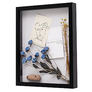 Muzilife 11x14 Shadow Box Picture Frame with Linen Board - Deep Wood & Glass Display Rustic Case Ready to Hang Memorabilia, Pins, Awards, Medals, Wedding, Tickets, and Photos, Black