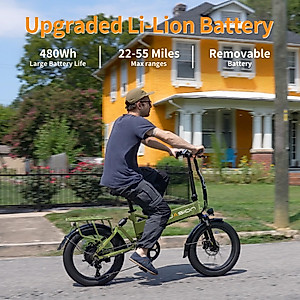 Jasion EB7 2.0 Adult Electric Bicycles, 28MPH Folding Electric Bike with 1200W Peak Motor, 55Miles Commute Ebikes for Adults 480WH Battery, Shock Absorber, Disc Brake, 20" *3.0 Tires for Beach Snow