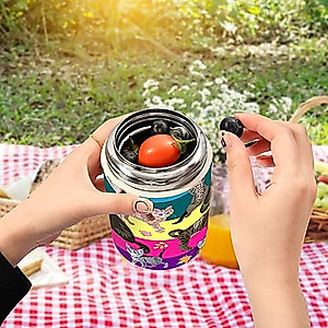 CUPADA Cute Cats Kittens Food Jar, Colorful Stripes Insulated Hot Food Jars Vacuum 17OZ with Folding Spoon for Work Trip Picnic Camping