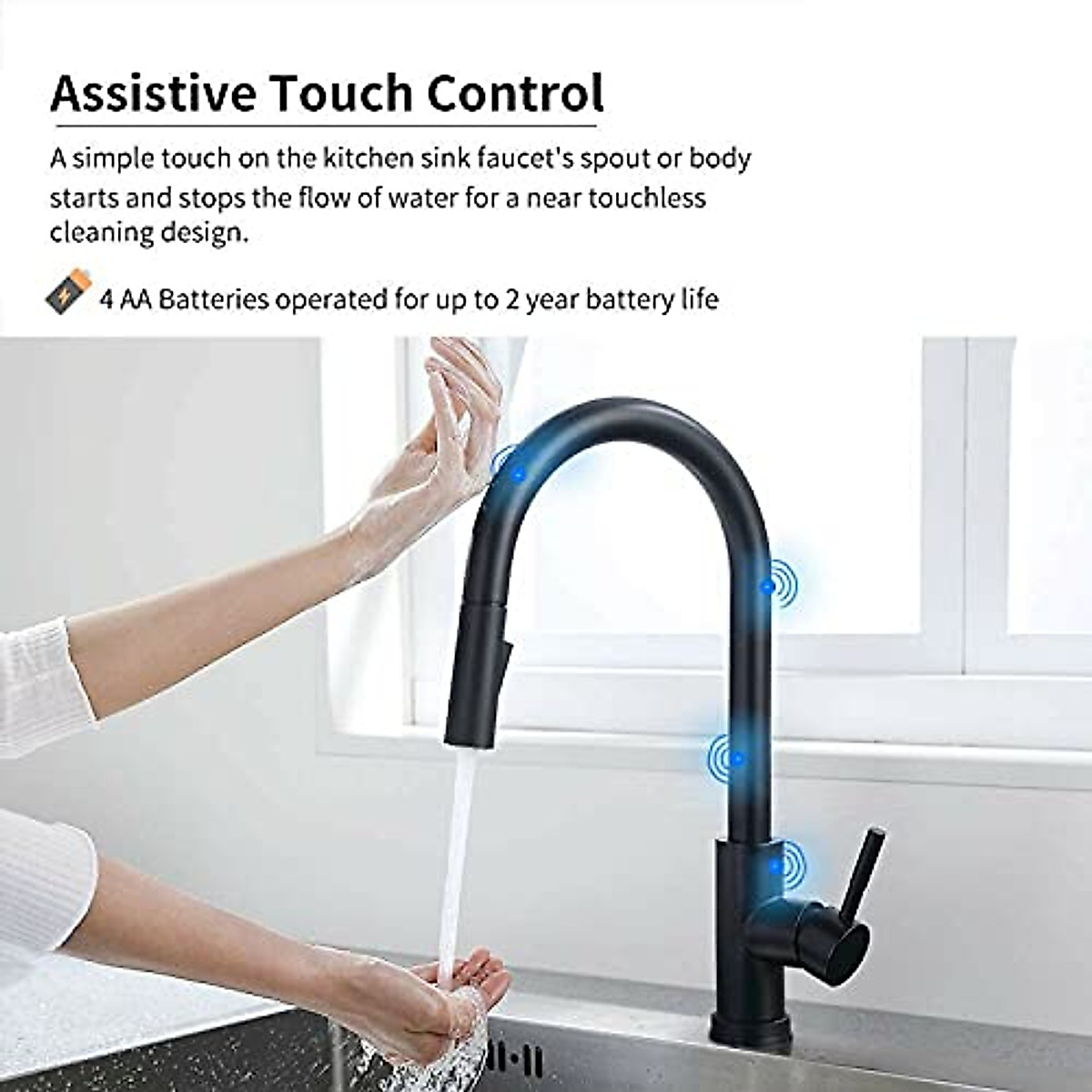 OMOONS Kitchen Taps Pull Out Sensor Kitchen Faucets, Stainless Steel Smart Induction Mixed Tap, Touch Control Sink Tap, Smart Faucet Kitchen Faucet/Black