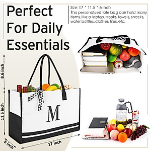 GLORIEROO Canvas Tote Bag for Women Beach Bag - Personalized Embroidery Initial Canvas Bag w Pocket Suitable for Bridesmaid Bridal Wedding Birthday Personalized Gifts for Teacher Friends Mom