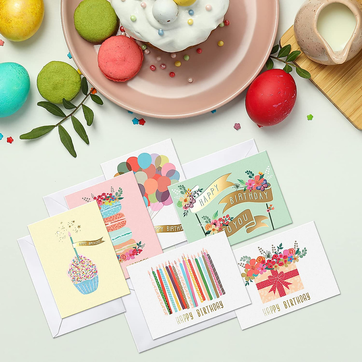 Sweetzer & Orange Gold Foil Bulk Birthday Cards Assortment – 24pc Bulk Happy Day flyers with Envelopes Box Set – Assorted Blank Birthday Cards for Women, Men, and Kids in a Boxed pack