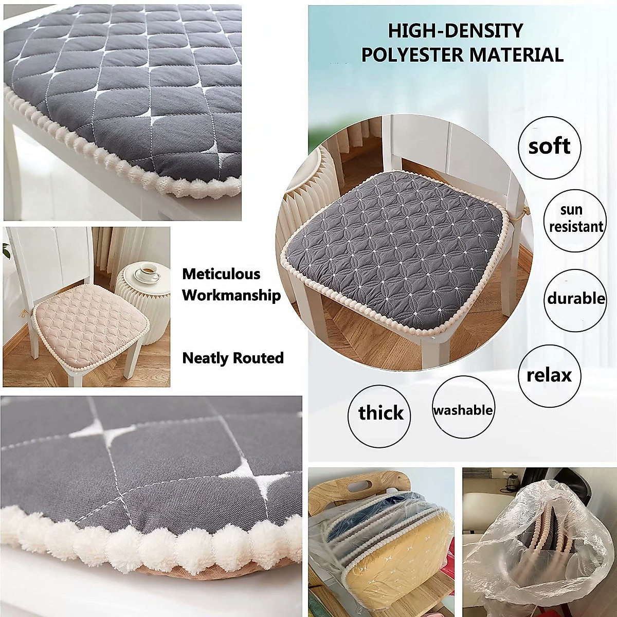 OITTO Set of 4 Lace-up Chair Cushions,Dining Chair Cushions,Detachable Chair Cushions for Kitchen Chair with Non-Slip Bottom,Washable Chair Cushions for Pink Dining Chairs