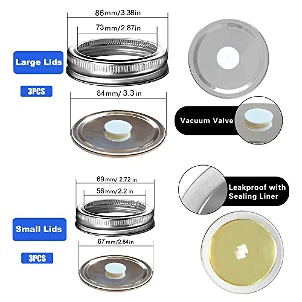 Mason Jar Vacuum Sealer Kit, 8PCS Vacuum Sealer for Jars Including Reusable Stainless Steel Fermenting Kit Vacuum Jar Lids for Wide and Regular Mouth Mason Jars Sealer with Pump and Hose
