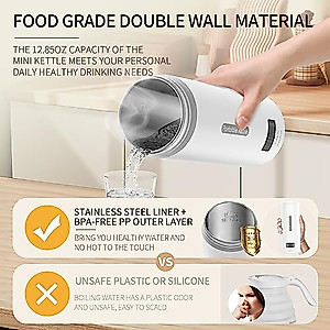 Travel Electric Kettle Small Portable Tea Coffee Kettle Hot Water Boiler, Haspsso Mini Water Kettle 304 Stainless Steel with 1 Handy Cup Bag, 4 Temperature Control, Auto Shut Off & Boil Dry Protection