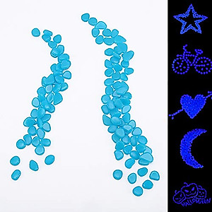 GLOCARNIVAL Glow Pebbles, 300 pcs Blue Glowing Rocks for Outdoor Decor, Garden Lawn Yard, Aquarium, Walkway, Fish Tank, Pathway, Luminous Pebbles Powered by Light or Solar