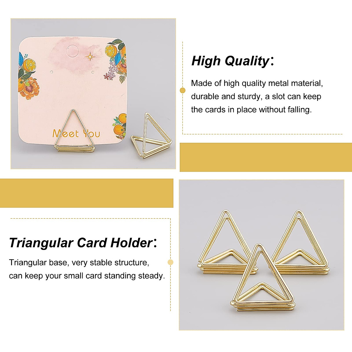 OLYCRAFT 36pcs Mini Place Card Holders Cute Table Card Holders Triangle Shape Wedding Table Number Holders Golden Photo Holder Pictures Stand Clips for Place Cards Weddings Anniversary Party