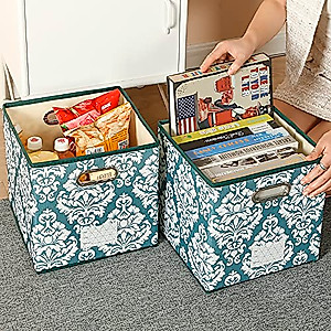 SEEKIND Storage Box, Decorative Storage Bins with Lid,6 in 1 Set,with Handles,Foldable for Space Saving Storage Boxes,for Bras,Clothes, Cosmetic,Blankets (Turquoise)