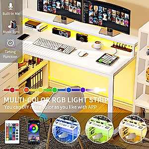 YITAHOME L Shaped Desk with Drawers, 55" Corner Computer Desk with Power Outlets, L-Shaped Desk with LED Lights & File Cabinet for Home Office, White