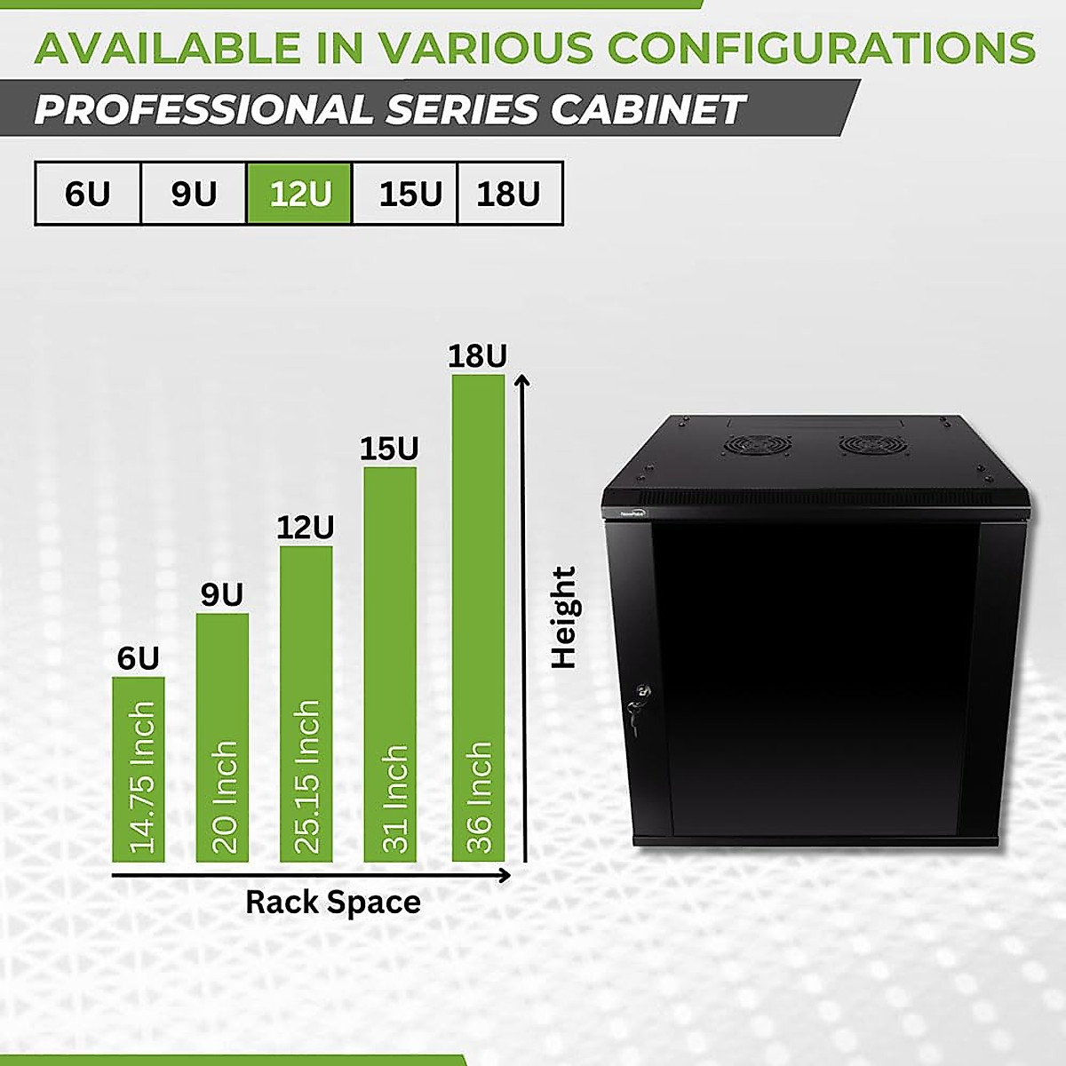 NavePoint 12U Server Rack Enclosure - 17.7” Deep, 12U Wall Mount Network Cabinet with Locking Glass Door for 19” IT Equipment, 12U Network Rack with 2 Fans, Removable Side Panels, Black