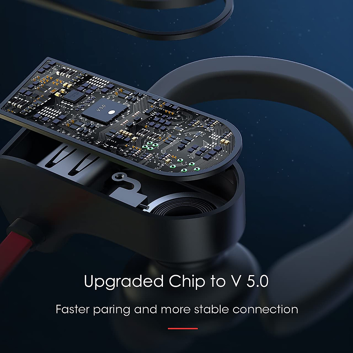 Bluetooth Headphones V5.0, Flame Running Headphones w/16 Hrs Playtime, Bass+ HD Stereo Wireless Sports Earphones w/IPX7 Waterproof Earbuds in Ear for Workout, Gym w/CVC6.0 Noise Cancelling Mic Red