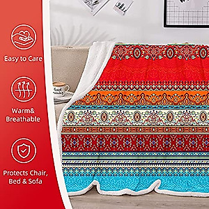 A Nice Night Boho Paisley Stripes Sherpa Fleece Blanket Twin Size Plush Throw Blanket Fuzzy Soft Blanket Microfiber (Blue, Twin(60x80 Inch))