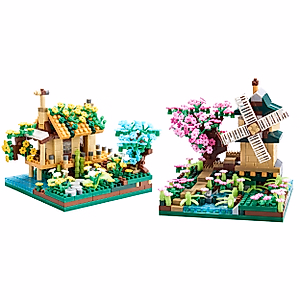Kadablk Sakura Tree House Plant Micro Block Building Set,Friendship Windmill Model Construction Set,1200 PCS for Adults and Kid