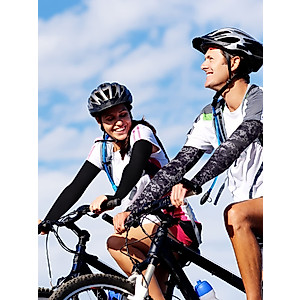 Boao 10 Pairs UV Sun Protection Arm Sleeves Cooling Anti Slip Tattoo Cover Sleeves with Thumb Holes for Men Women (Black, Gray, White and Camo Series Color)