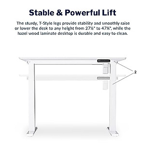 Vari Essential Height Adjustable Electric Standing Desk - Home Office With VariDesk Sturdy T-Legs - Quiet Motorized 48x24 Inch Small Desk - White - 1 Box
