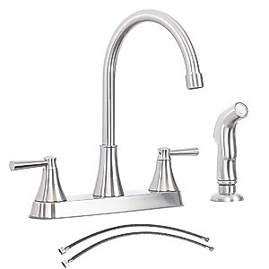 Vsunhoo Kitchen Faucet with Sprayer, Brushed Nickel Stainless Steel, 3-Hole RV Utility Touch Kitchen Faucet with Side Sprayer, TDLKF29L