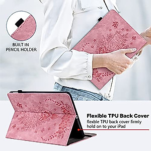 Ammeer Case for Samsung Galaxy Tab A8 10.5", Retro Rose Flower Pattern Flip Smart Cover Wallet PU Leather Bag Stand Card Slots Holder Elastic Band - Pink