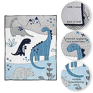 Lambs & Ivy Baby Dino Blue/White Dinosaur Nursery 6-Piece Crib Bedding Set