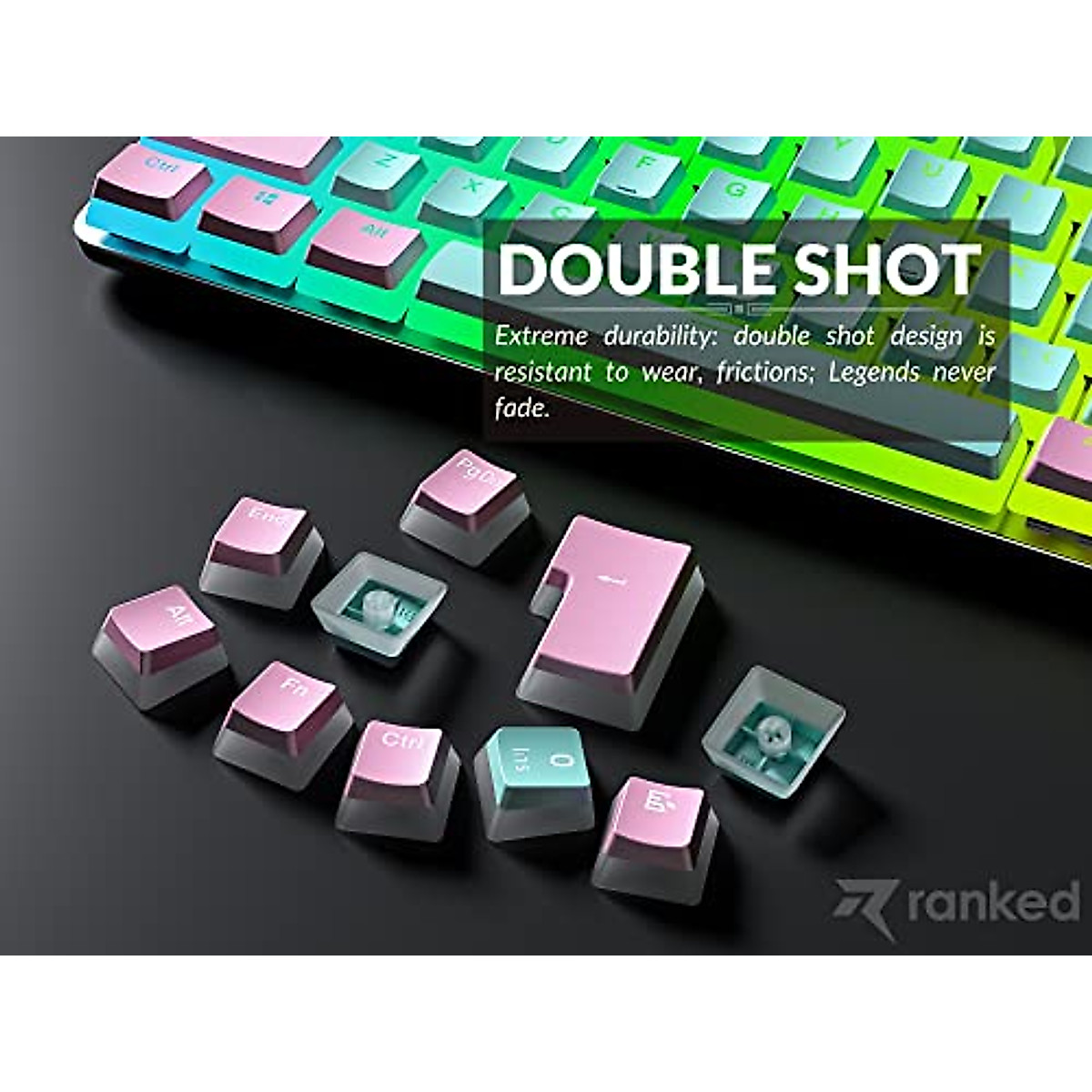 Ranked Pudding v2 PBT Keycaps | 145 Double Shot Translucent ANSI US & ISO Layout | OEM Profile for Full Size, TKL, 75%, 65% and 60% RGB Mechanical Gaming Keyboard (Miami)