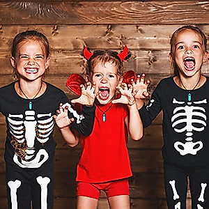 3 Pieces Halloween Luminous Fluorescent Crystal Necklaces Glow in the Dark Crystal Pendant Necklaces Hexagonal Gemstone Chain Necklaces