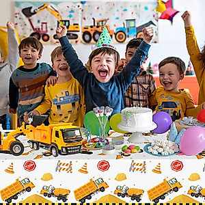 2 Pack Construction Table Cloth - Dump Truck Tablecloth, Plastic Disposable Rectangle Yellow Trucks Themed Table Cover for Construction Birthday Party Supplies Table Decorations Favors, 87 x 51 Inch