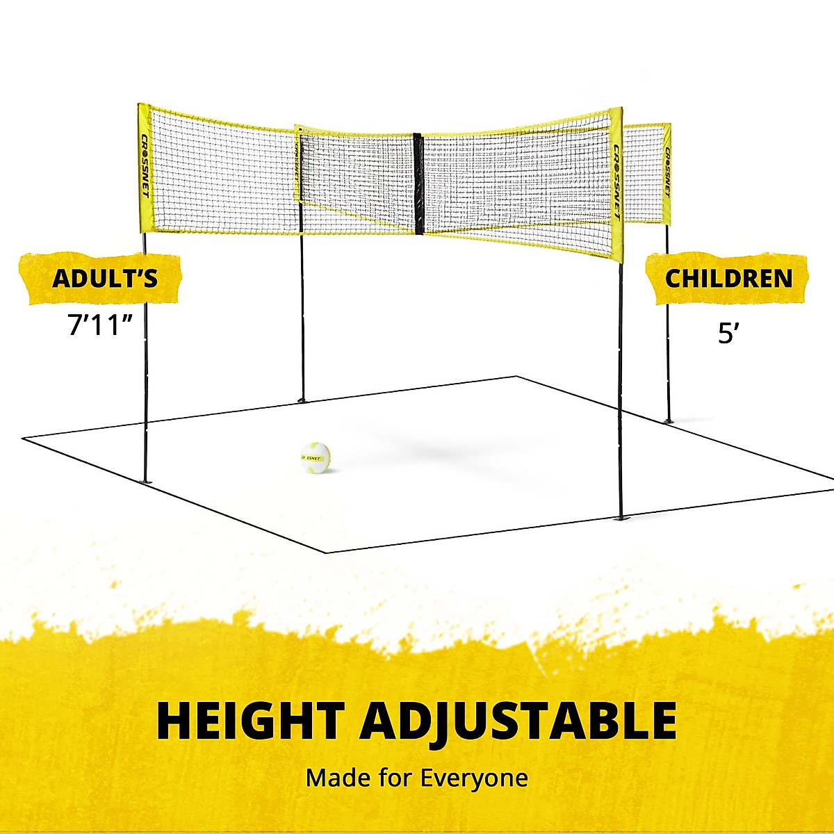 CROSSNET 4-Way Volleyball Net with Carrying Backpack & Ball - 4 Square Volleyball Game Set for Adults and Kids - Quick Assemble Outdoor Game - Backyard Yard Games