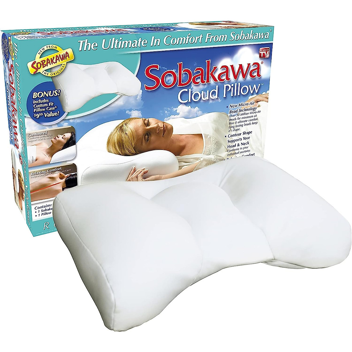 Sobakawa Cloud Pillow with Microbead Fill- Microbead Pillow- Contoured-Shaped Pillow for Neck and Head- Support Pillow for Sounder Sleep- Microbead Pillow for Sleeping- White