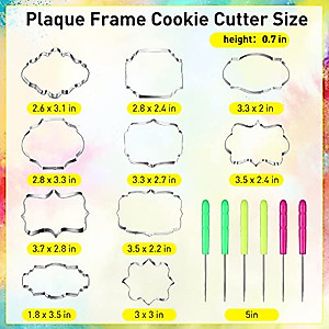 10 Pieces Plaque Frame Cookie Cutter Stainless Steel Biscuit Cutter Fondant Cake Decorating Tools and 6 Pieces Sugar Stirring Pins for Kitchen Baking