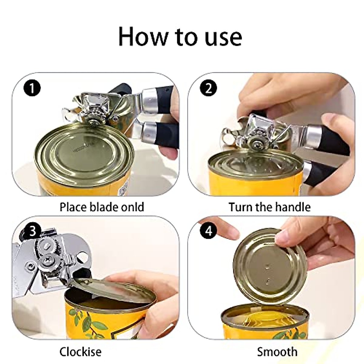 MGKO Can Opener Manual Heavy Duty Hand Can Opener With Comfortable Grip, Sharp Cutting Wheel Can Openers Smooth Edge, Multifunction Bottle Opener, Black