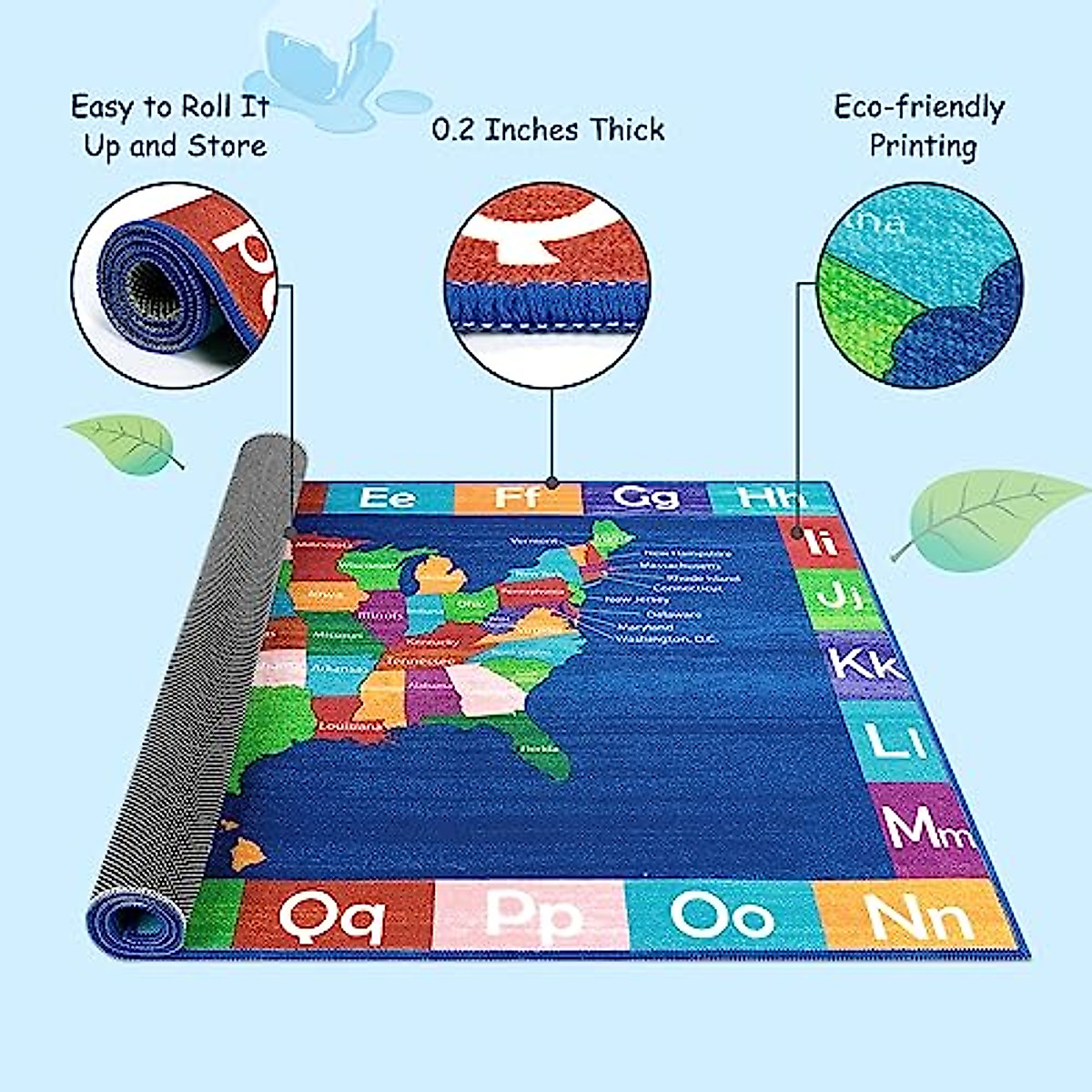 LIVEBOX USA Map ABC Baby Play Mat for Kids Room, 3x5 Ft Alphabet Washable Classroom Rug, Kids Playroom Rug for Educational, Non-Slip Baby Crawling Mat for Nursery Room, Toddlers Room