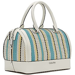 Calvin Klein Ashley Barrel Satchel, Cherub White Multi Woven